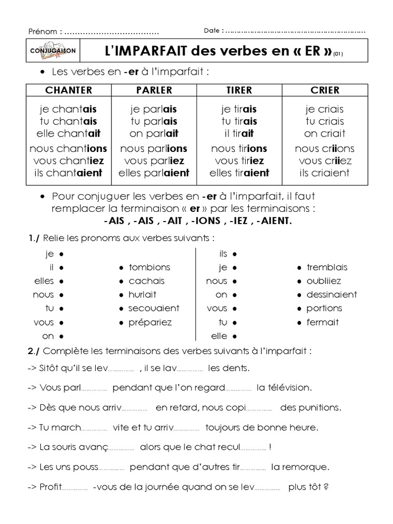 Imparfait Er 01 | PDF | Arts du langage et discipline | Études des ...