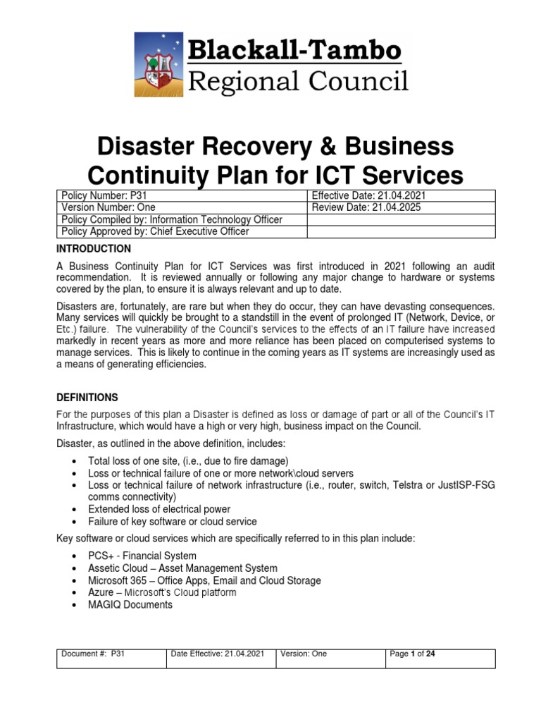 ICT Business Continuity Plan | PDF | Backup | Network Switch