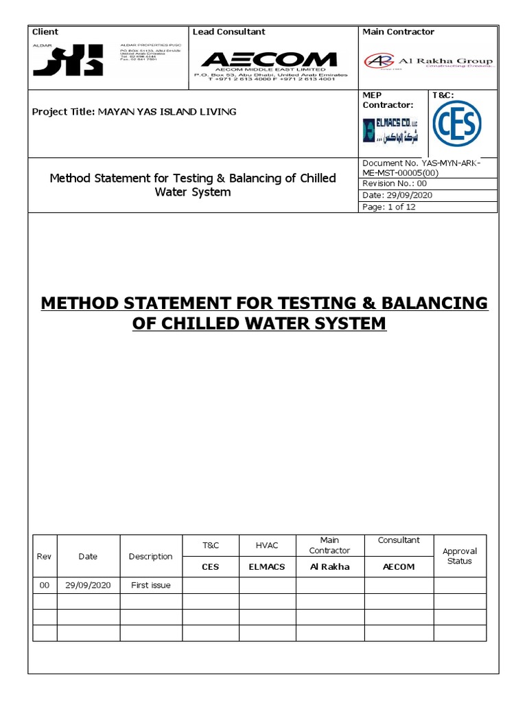 Chilled Water System Testing Method Statement | PDF | Pump | Quality ...