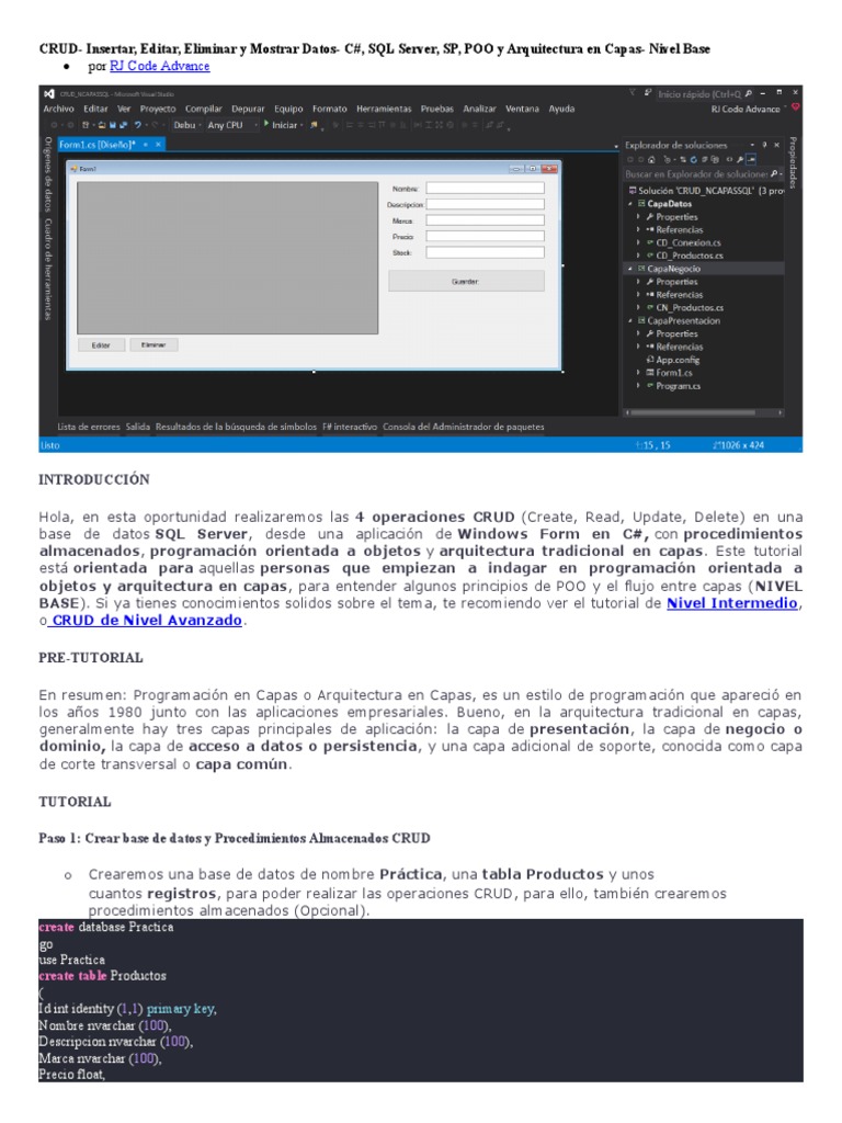 CRUD | PDF | Servidor SQL de Microsoft | C Sharp (lenguaje de programación)