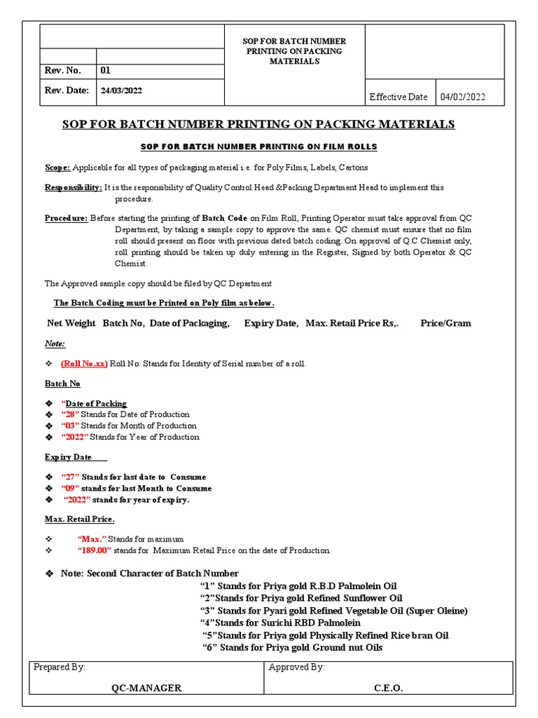 Printing SOP Modi | PDF | Packaging And Labeling