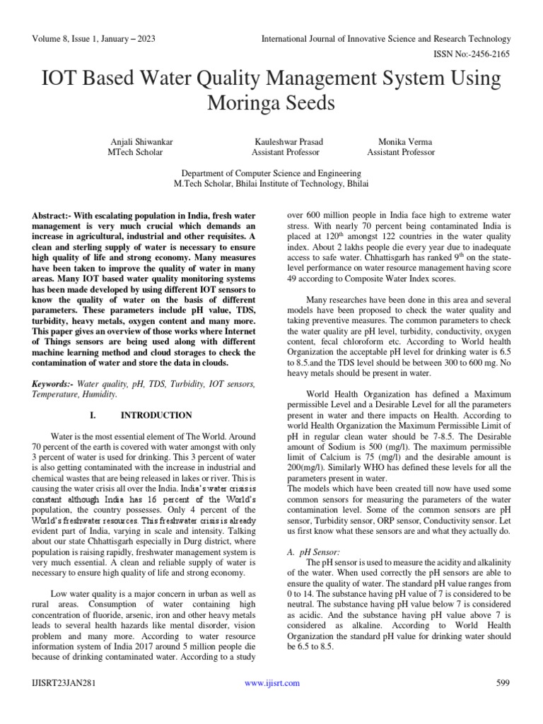 IOT Based Water Quality Management System Using Moringa Seeds | PDF ...