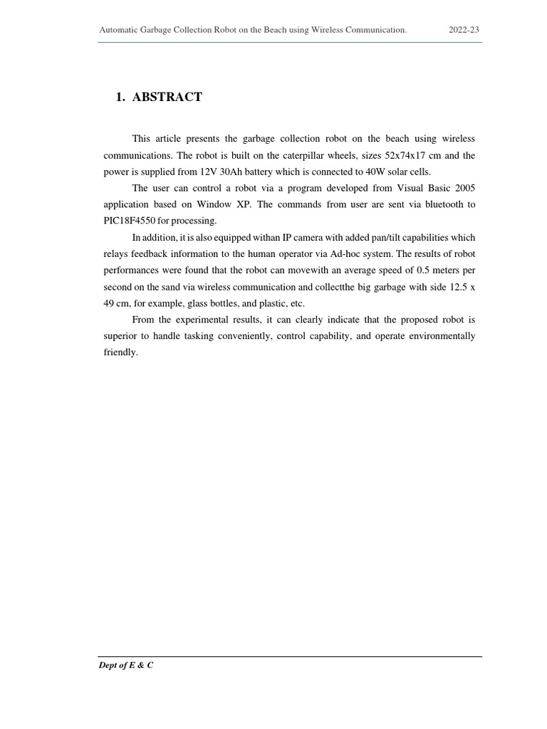 Garbage Collection Robot Synopsis 1 | PDF | Robot | Robotics