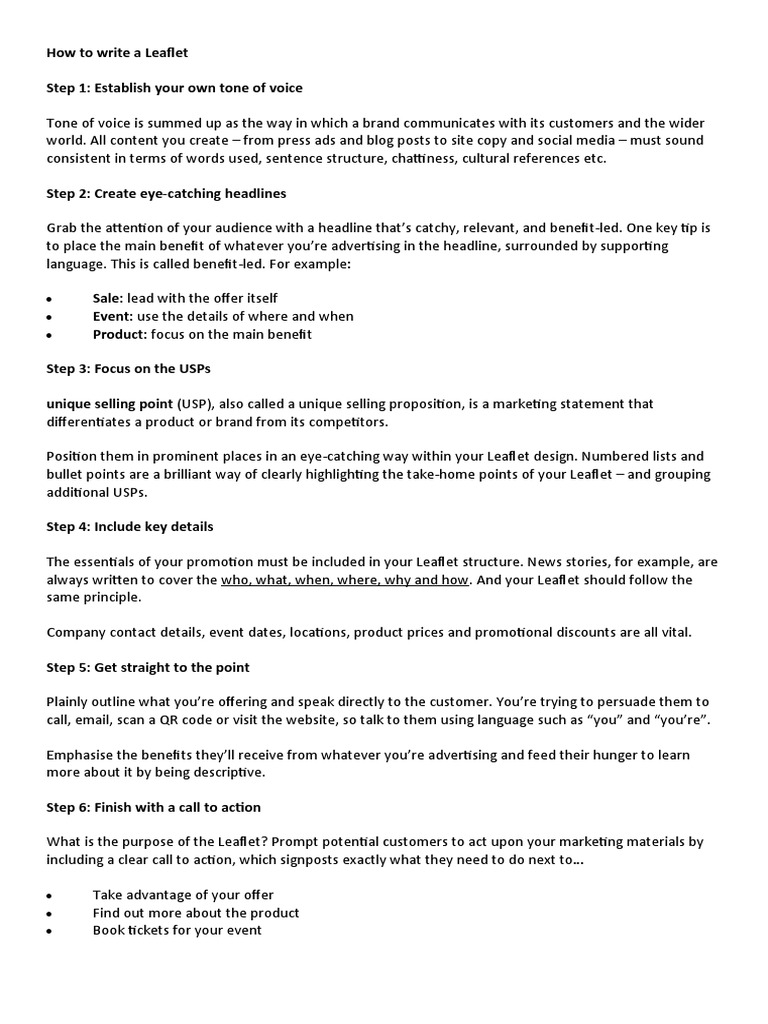 How To Write A Leaflet | PDF
