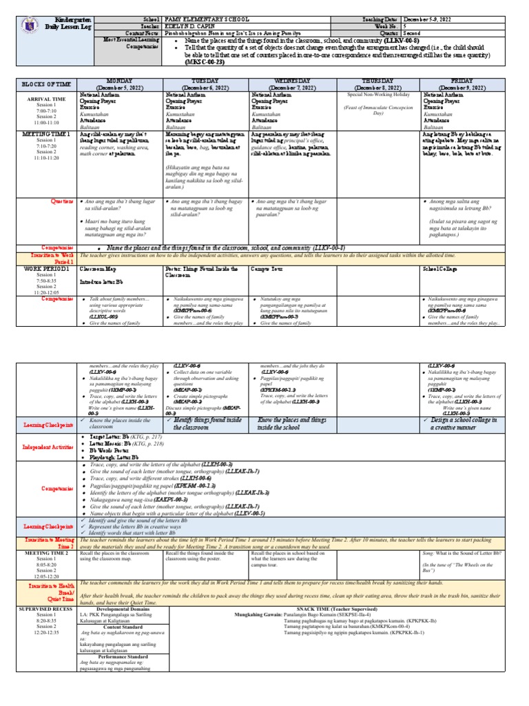 Kindergarten DLL MELC Q2 Week 5 | PDF