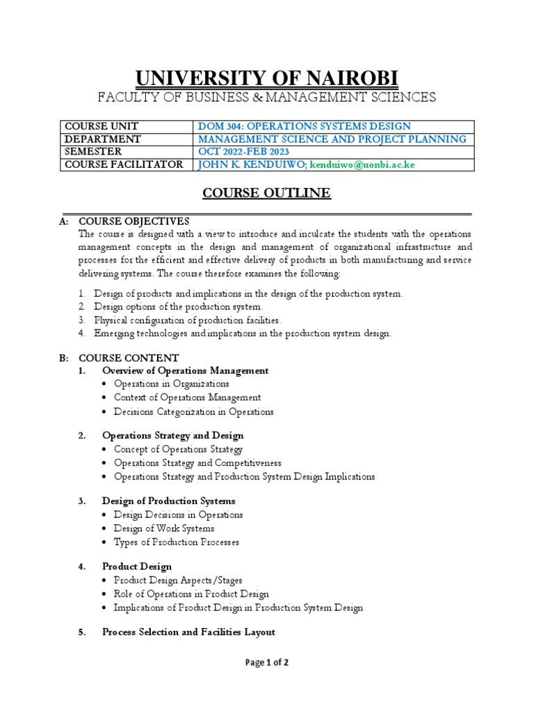 Operations Systems Design Course Outline | PDF | Operations Management ...