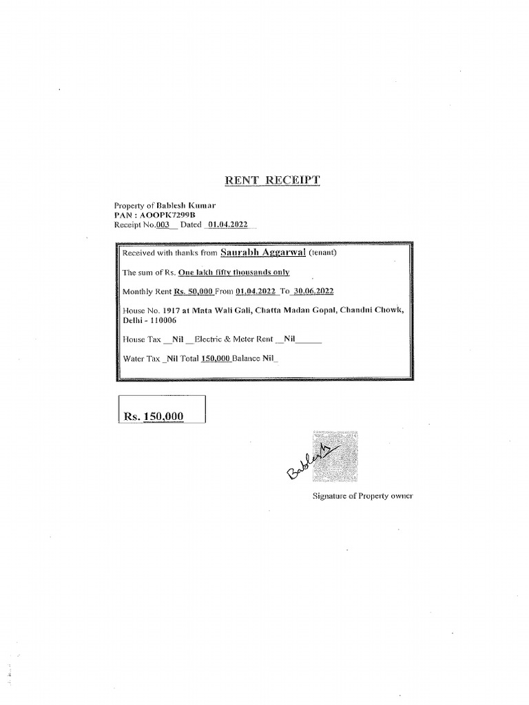 Rent Receipts - April To June | PDF