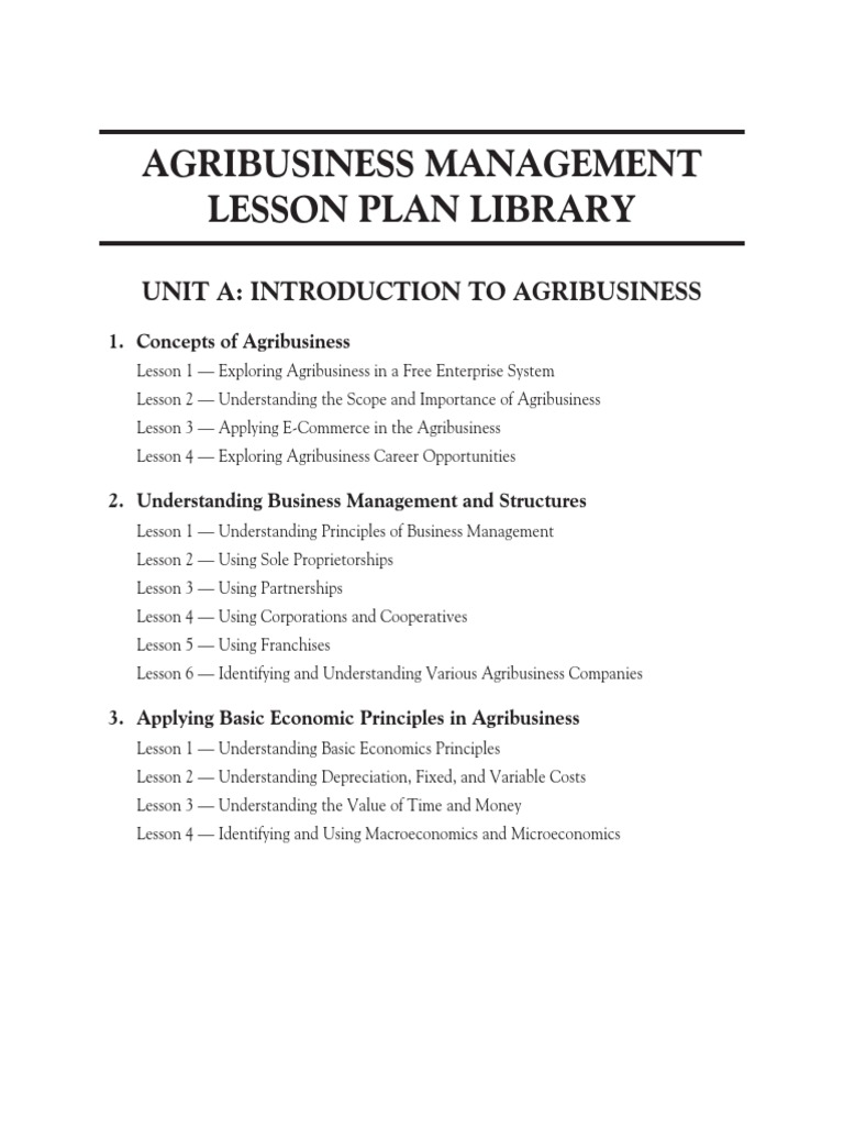 Agribusiness Management Lesson Plan Library: Unit A: Introduction To ...
