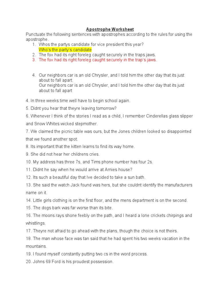 Apostrophe Worksheet | PDF