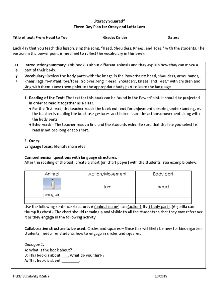 From Head To Toe Lesson Plan 0 | PDF | Reading Comprehension | Applied ...