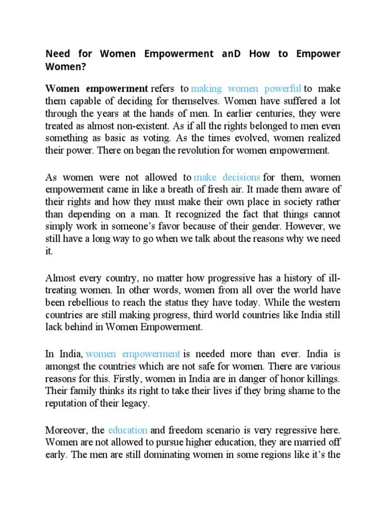 Need For Women Empowerment and How To Empower Women | PDF | Empowerment ...