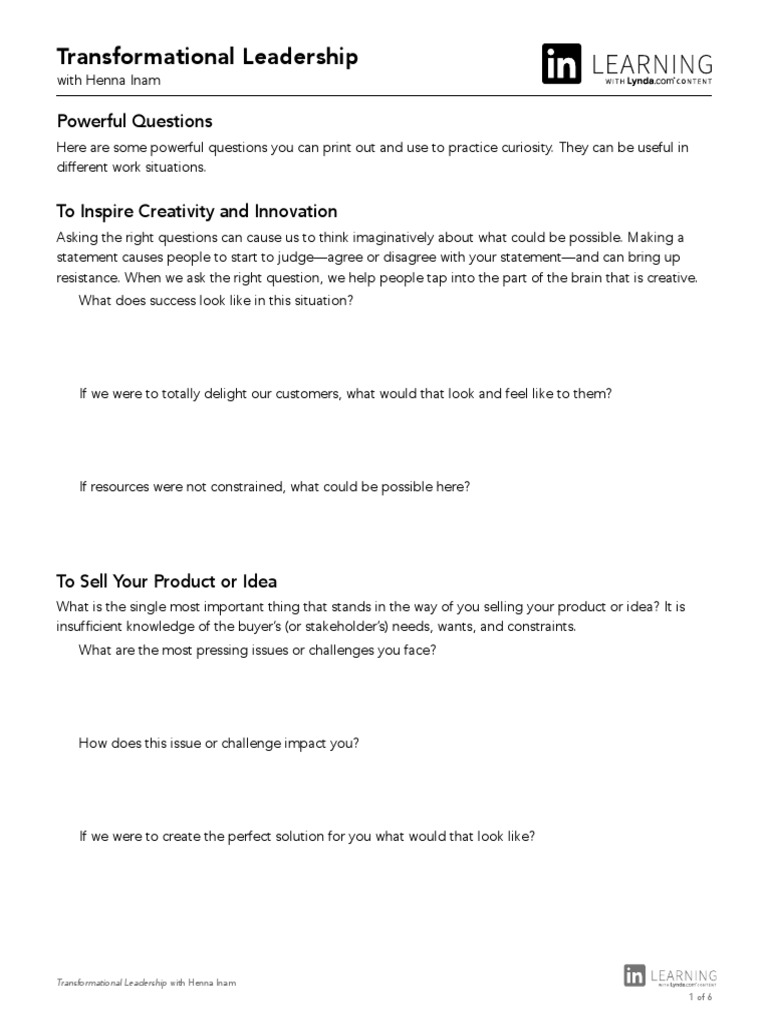 Powerful Questions | PDF | Leadership | Transformational Leadership
