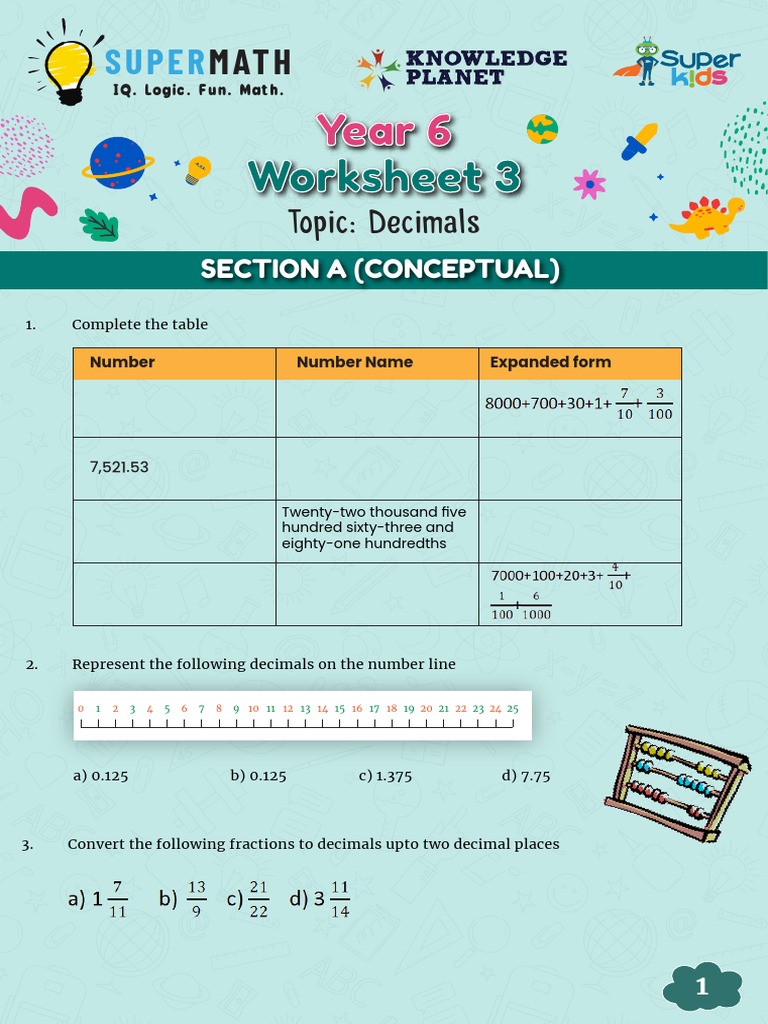 Year 6 Decimals Worksheet | PDF | Mathematical Concepts | Arithmetic