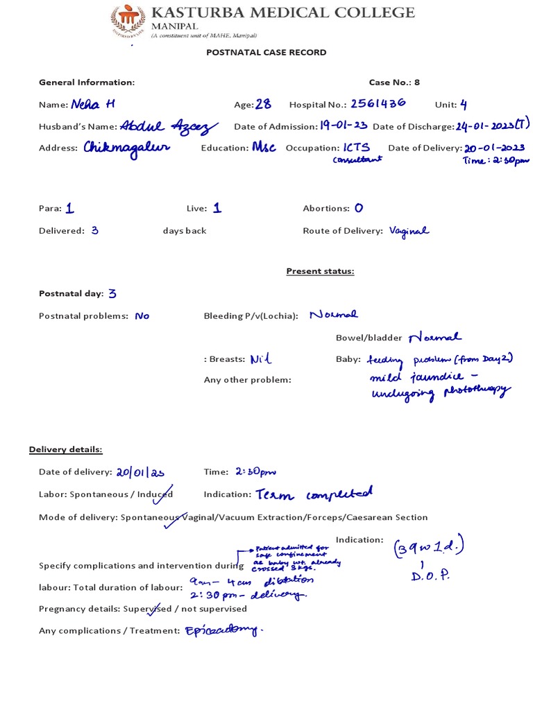 UG Log Book KMC Manipal | PDF | Childbirth | Postpartum Period