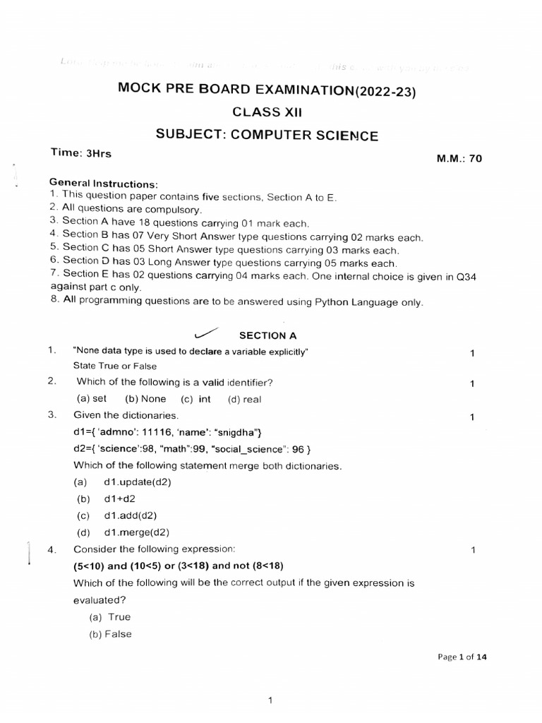 Xii Practice Paper 2 | PDF | Parameter (Computer Programming) | Network Topology