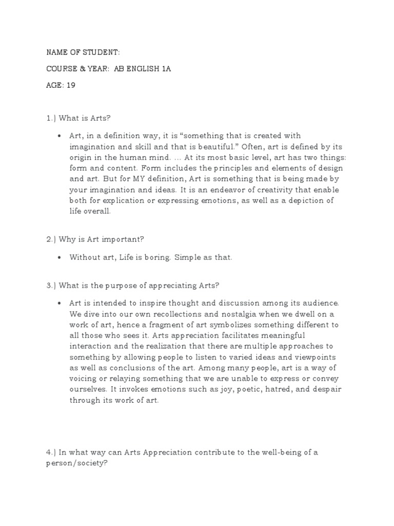 Art Appreciation Activity | Download Free PDF | Emotions | Idea