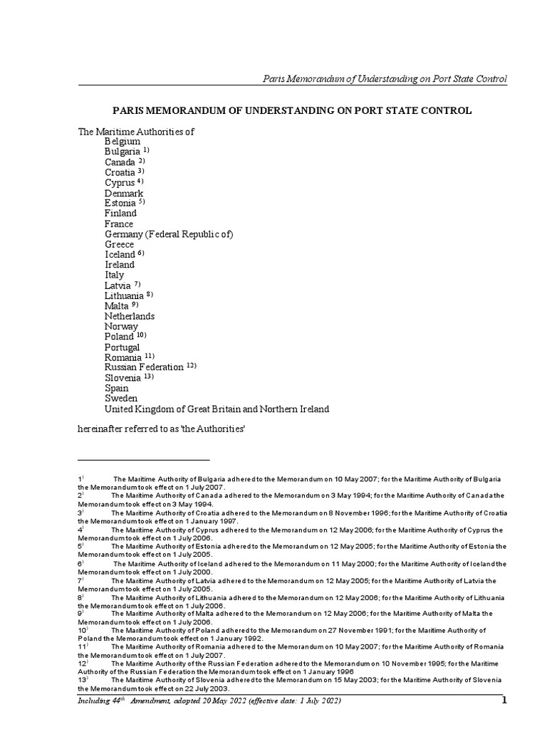 Paris Memorandum on Port State Control | PDF | Information | Committee