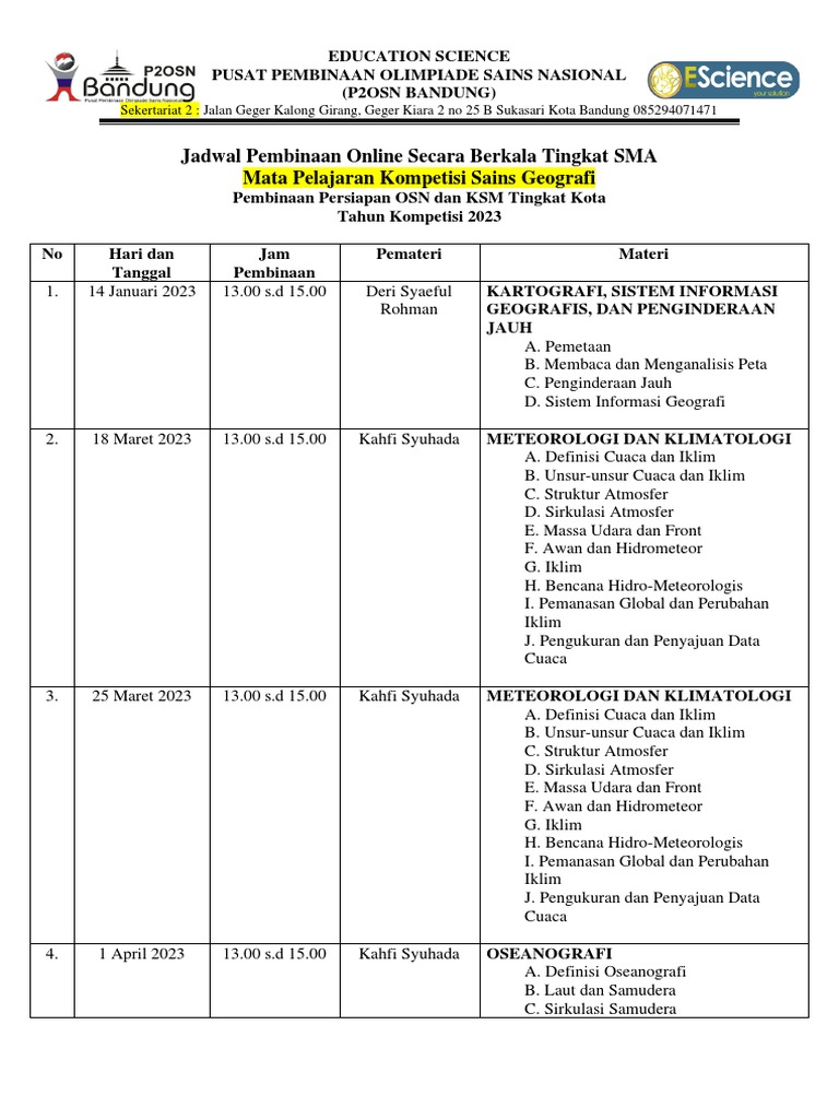 Geografi Jadwal Pembinaan Online Secara Berkala Tingkat SMA Persiapan ...