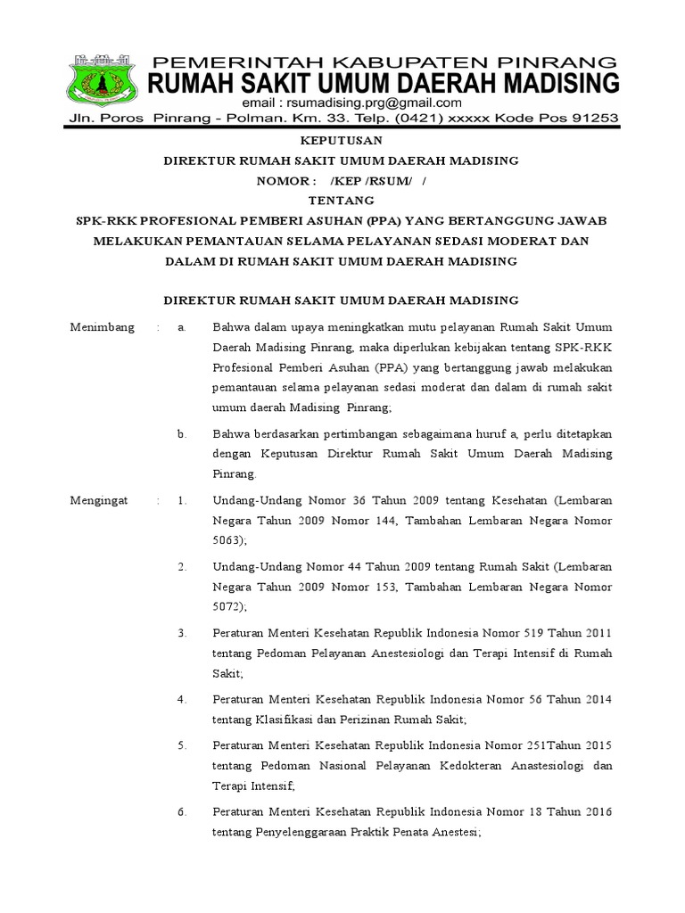 SK Regulasi Tentang SPK RKK Profesional Pemberi Asuhan (Ppa) | PDF