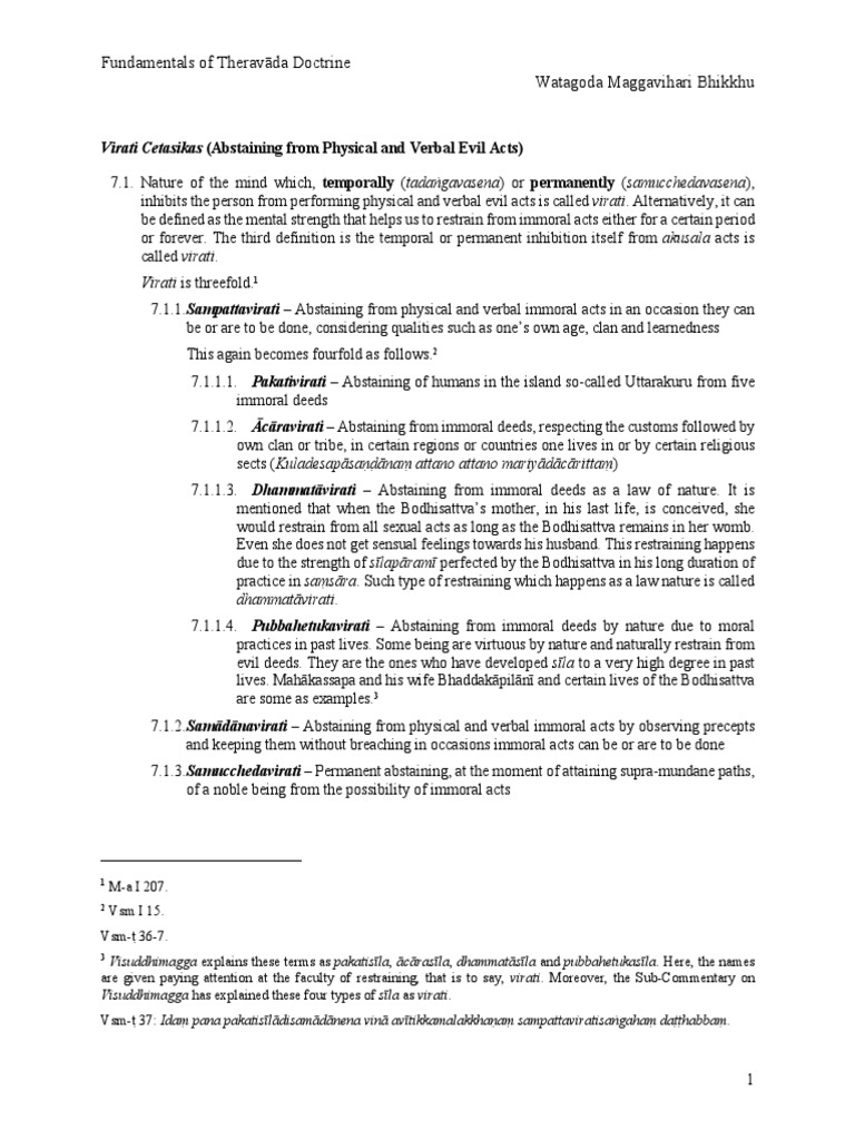 Cetasikas in Theravāda Doctrine | PDF | Gautama Buddha | Mind