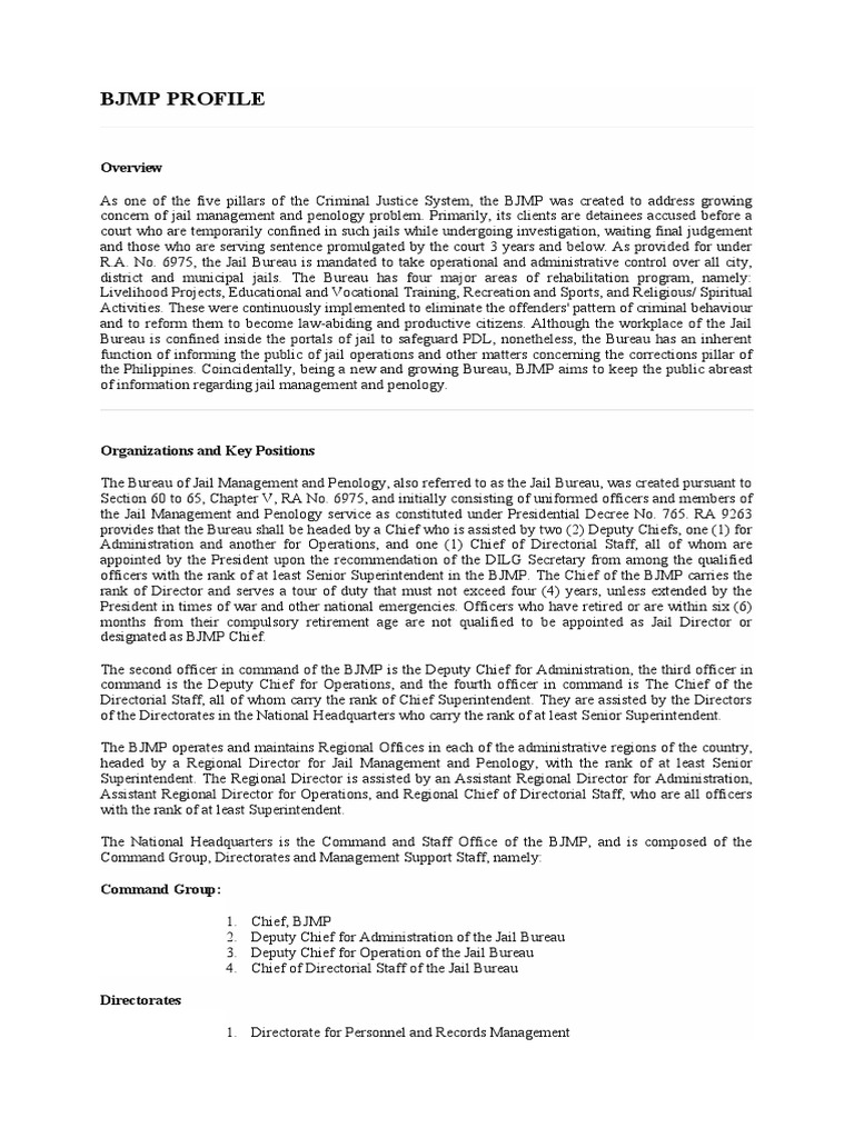 BJMP Profile | PDF | Government