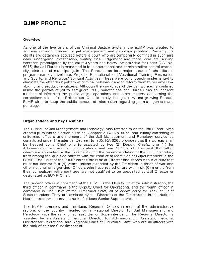 BJMP | PDF | Probation | Prison