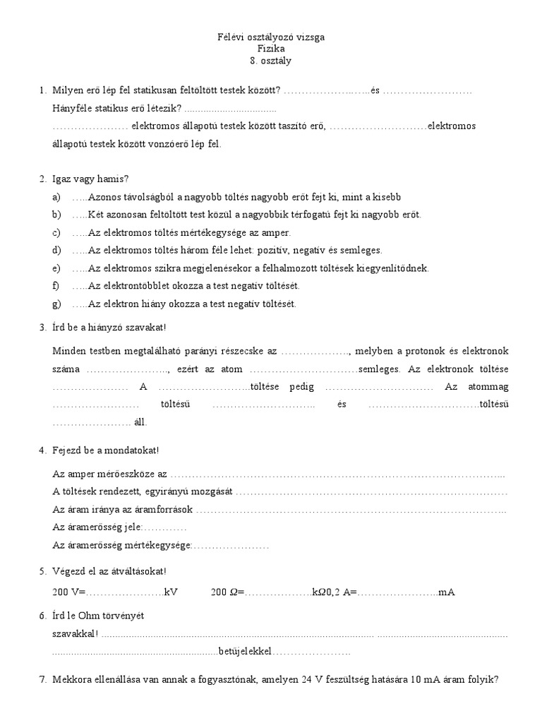 Félévi Osztályozó Vizsga | PDF