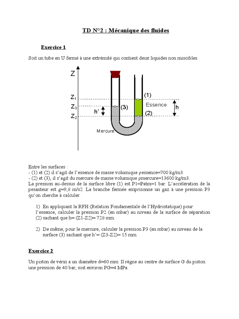 TD Mécanique des Fluides : Exercices Corrigés | PDF