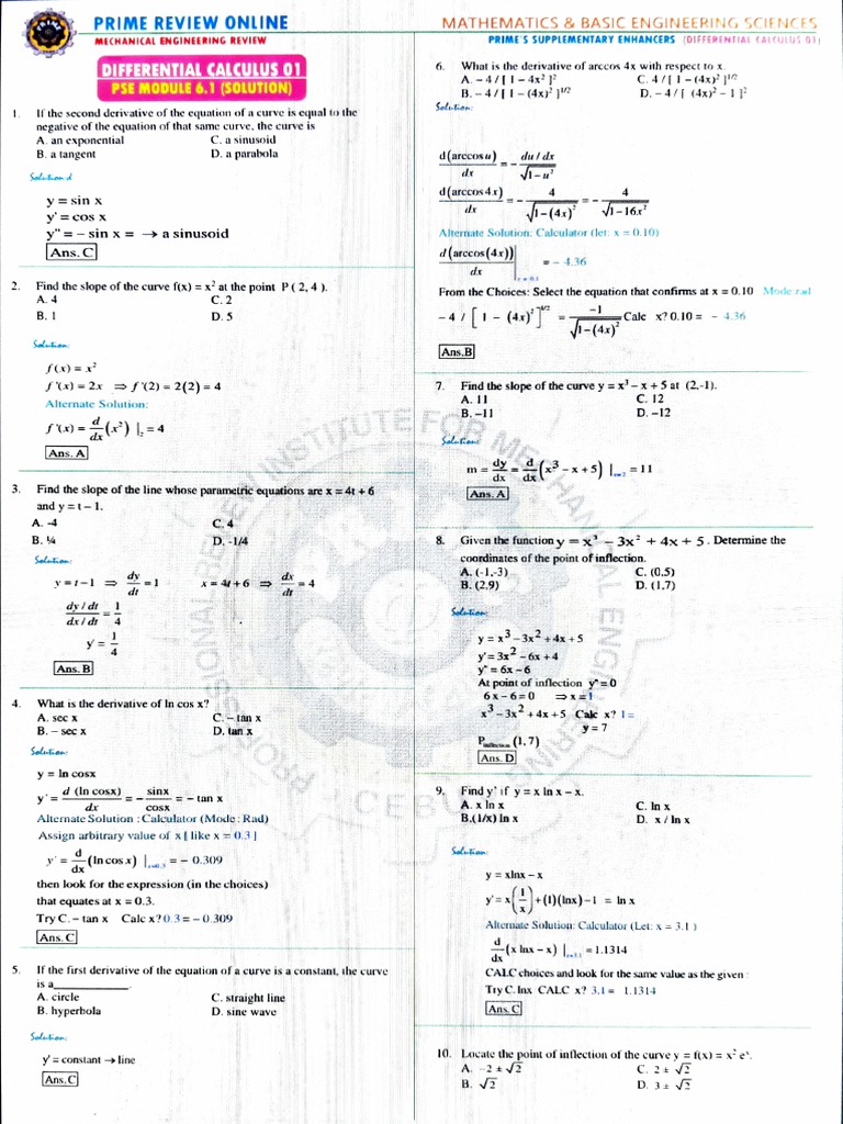 6.1 Differential Calculus 01 Solutions | PDF | Differential Calculus | Derivative