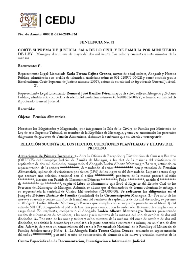 Sentencia de Familia Sobre Los Alimentos Del Menor Ley 870 Nicaragua ... Sentencia de Familia Sobre Los Alimentos Del Menor Ley 870 Nicaragua ...