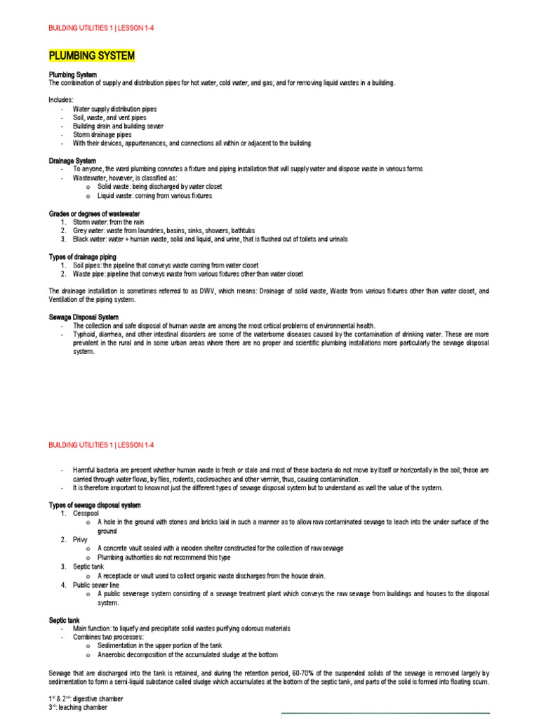 PLUMBING SYSTEM (Building Utilities 1 Lesson - Architecture) | PDF ...