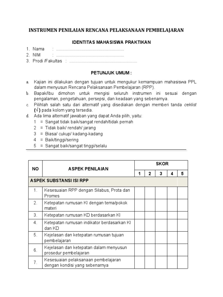 Instrumen Penilaian Rencana Pelaksanaan Pembelajaran | PDF | Karier & Perkembangan | Seni