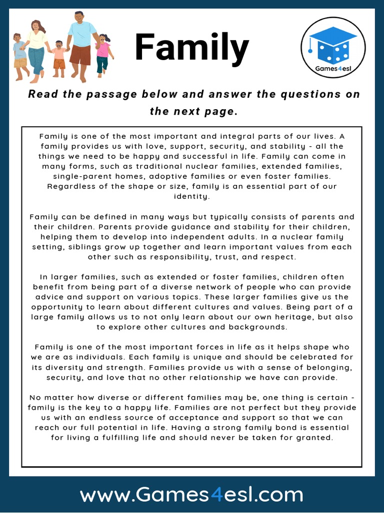 Reading Comprehension Worksheet Family | PDF | Family | Sibling