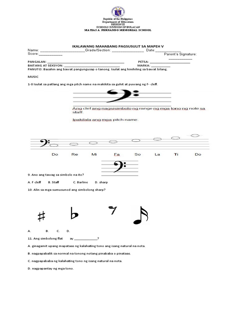 Mapeh 5 2nd Periodical Exam-With Answer Key | PDF