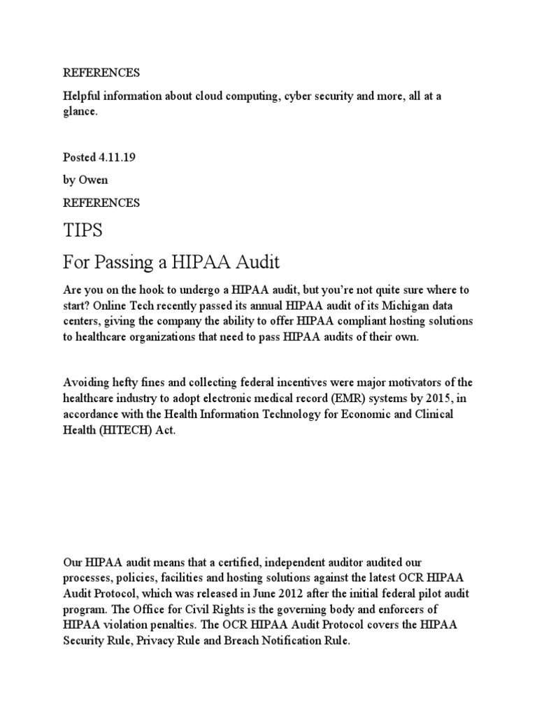 HIPAA Audit Compliance Checklist | PDF | Health Insurance Portability ...