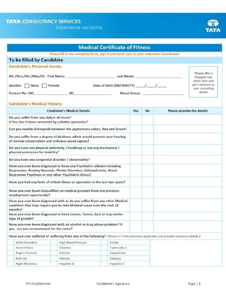 Tcs Medical Certificate | PDF