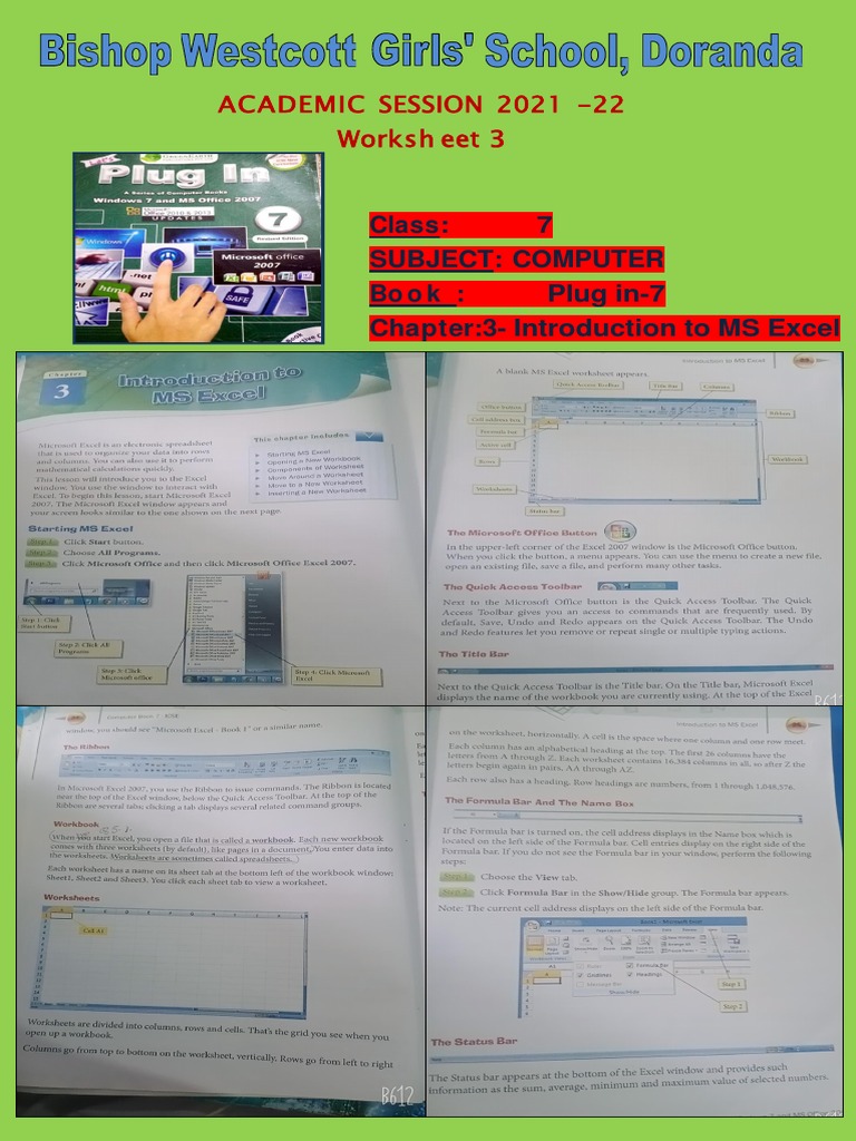 CLASS 7 - COMPUTER - Worksheet - 3 | PDF | Microsoft Excel | Worksheet