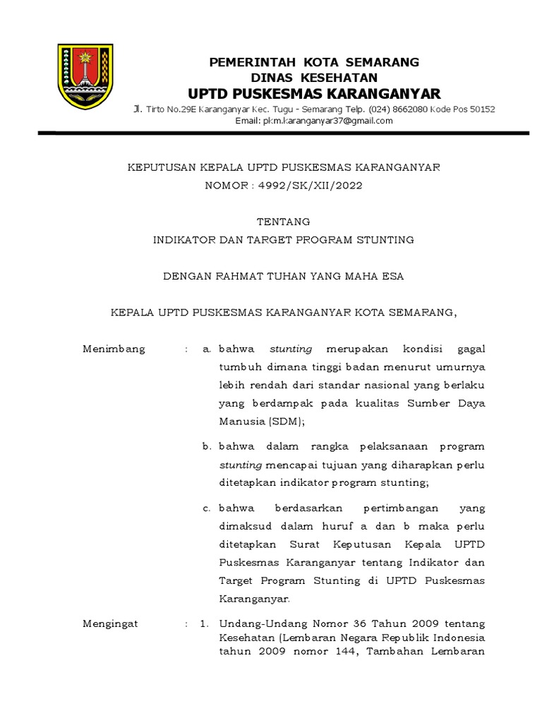 4.1.1.1 SK Indikator Dan Target Program Stunting Puskesmas Karanganyar ...