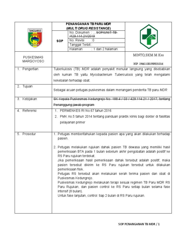 Sop MDR Penanganan TB MDR | PDF