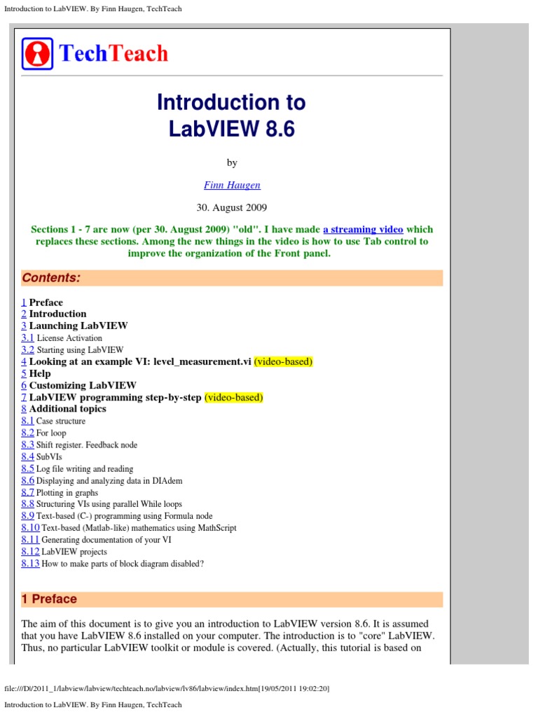 Introduction To LabVIEW. by Finn Haugen, TechTeach | PDF | Icon ...