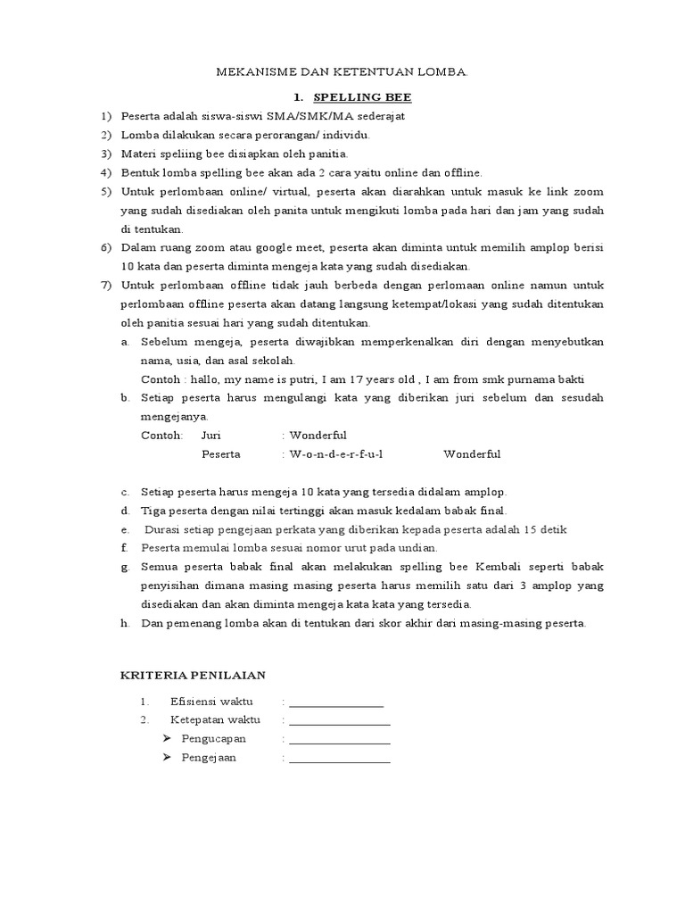 Mekanisme Dan Ketentuan Lomba | PDF