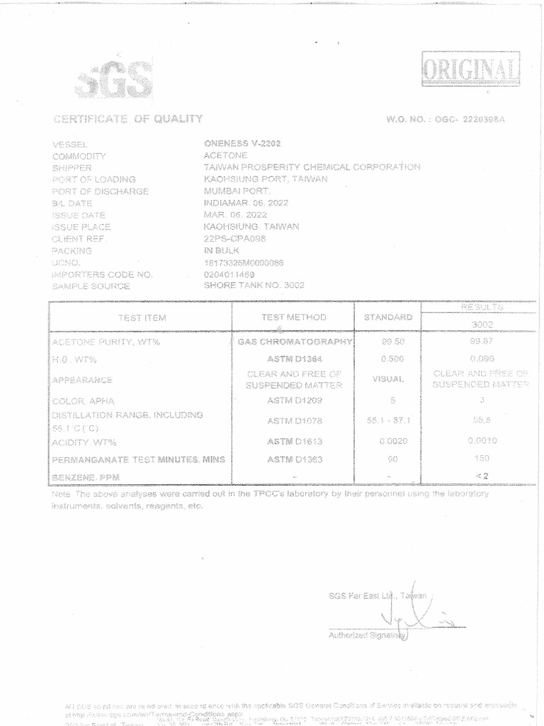 Acetone COA | PDF