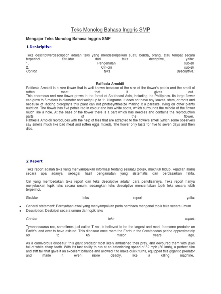 Dokumen - Tips Teks Monolog Bahasa Inggris | PDF | Flowers | Predation