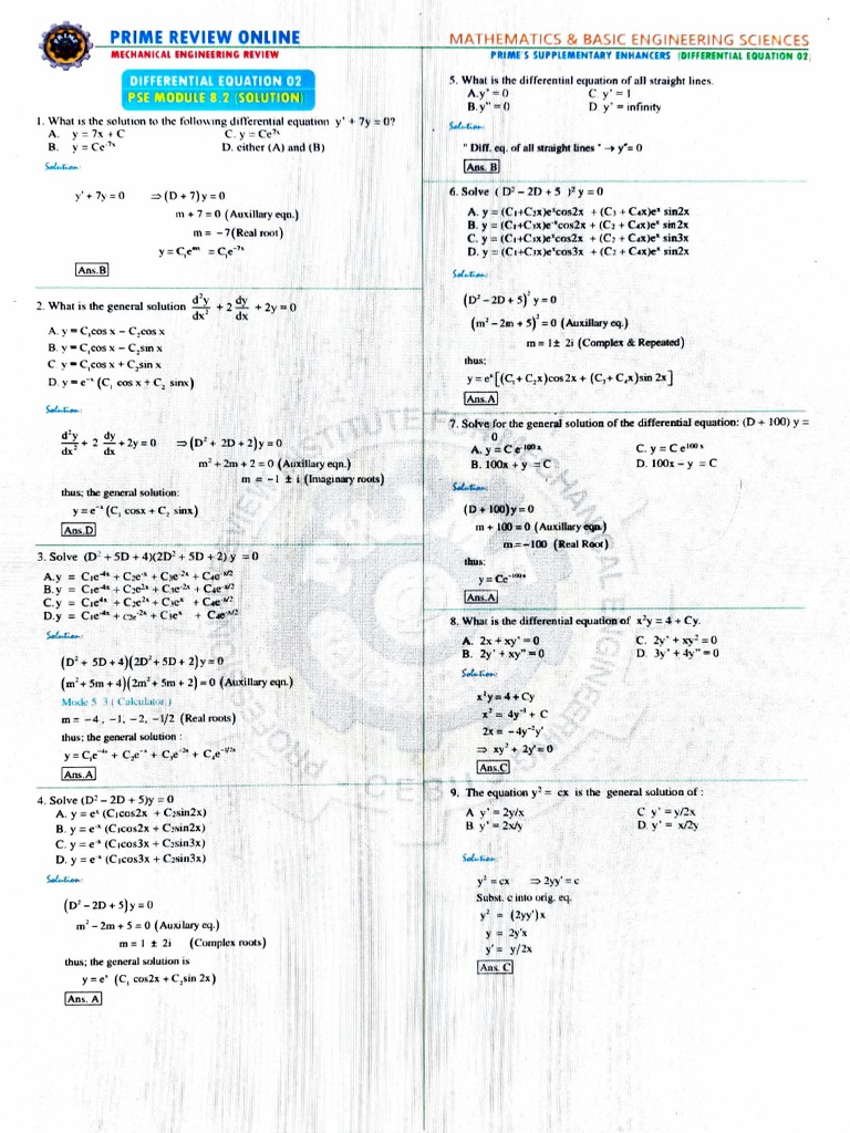 8.2 Differential Equations 02 Solutions | PDF | Inductance | Equations