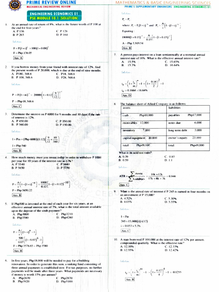 Engineering Economics Problem Solutions | PDF | Interest | Present Value
