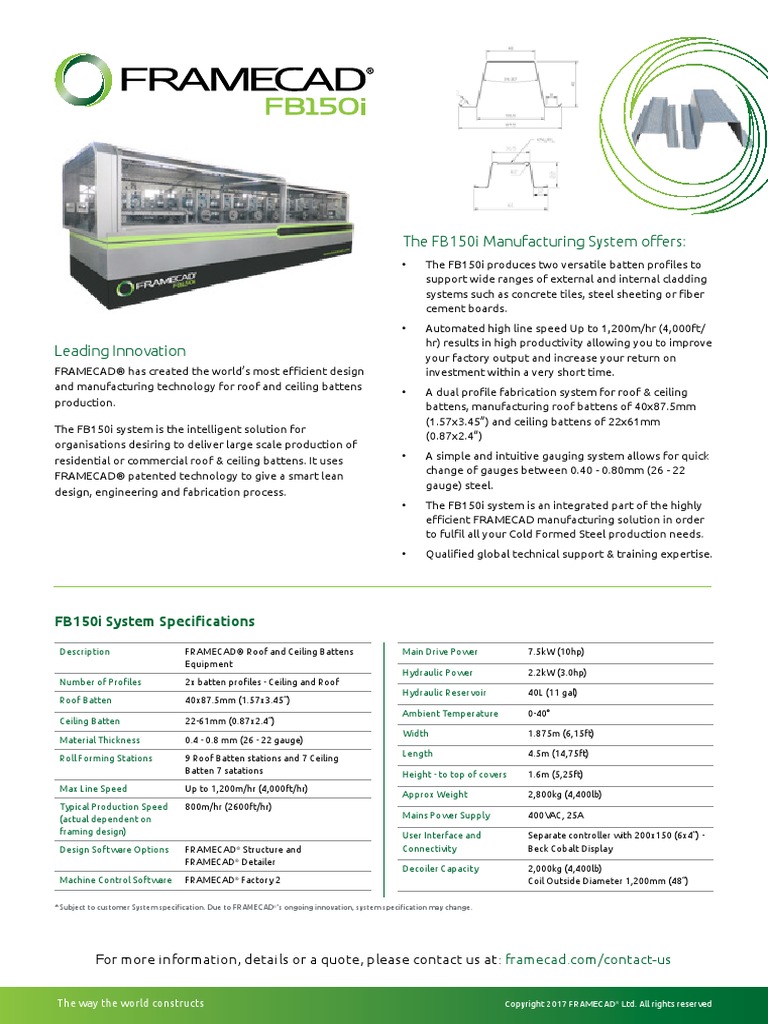 FC FB150i Manufacturing-System Oct17 | PDF | Roof | Building Engineering
