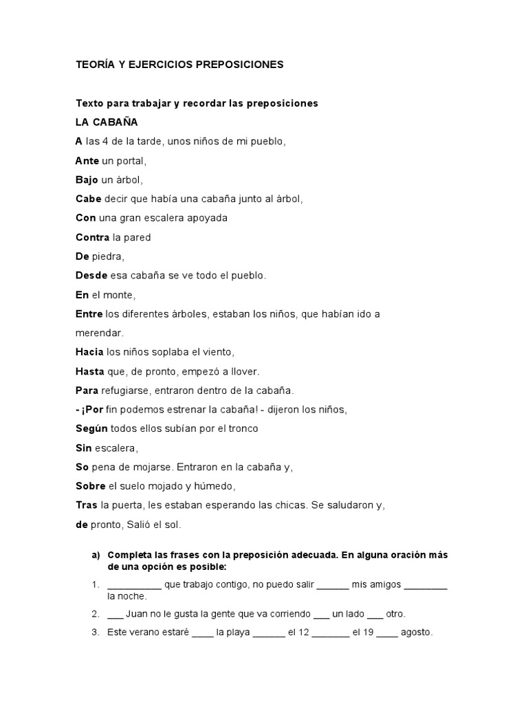 Ejercicios Preposiciones | PDF | Lingüística