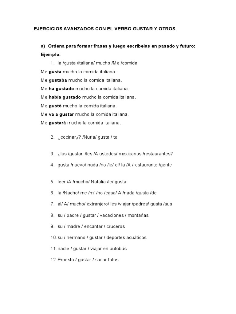 Ejercicios Avanzados con "Gustar" | PDF