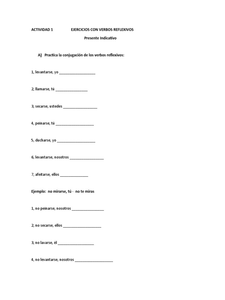 Actividad 1 Ejercicios Con Verbos Reflexivos | PDF | Relaciones ...