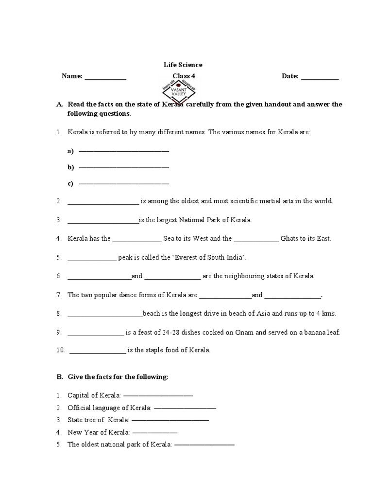 Kerala - Worksheet Final | PDF | Kerala | Spice
